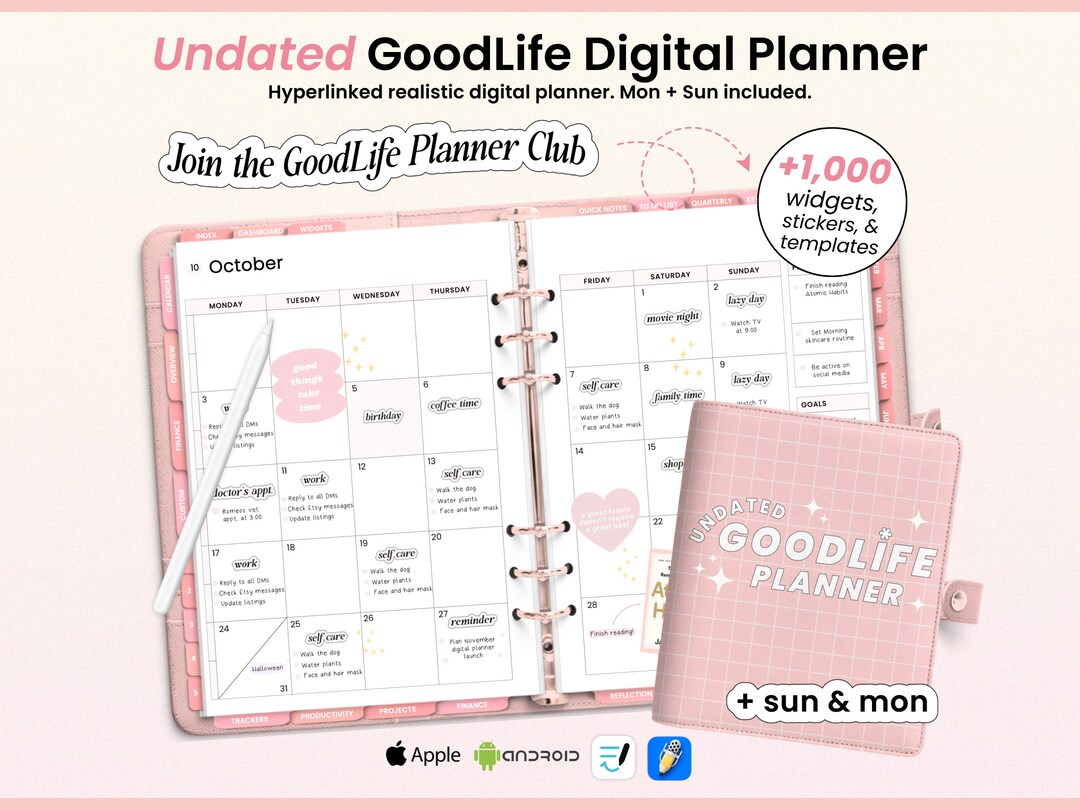 Pink Goodlife Digital Planner: Undated, Hyperlinked (digital Download ...