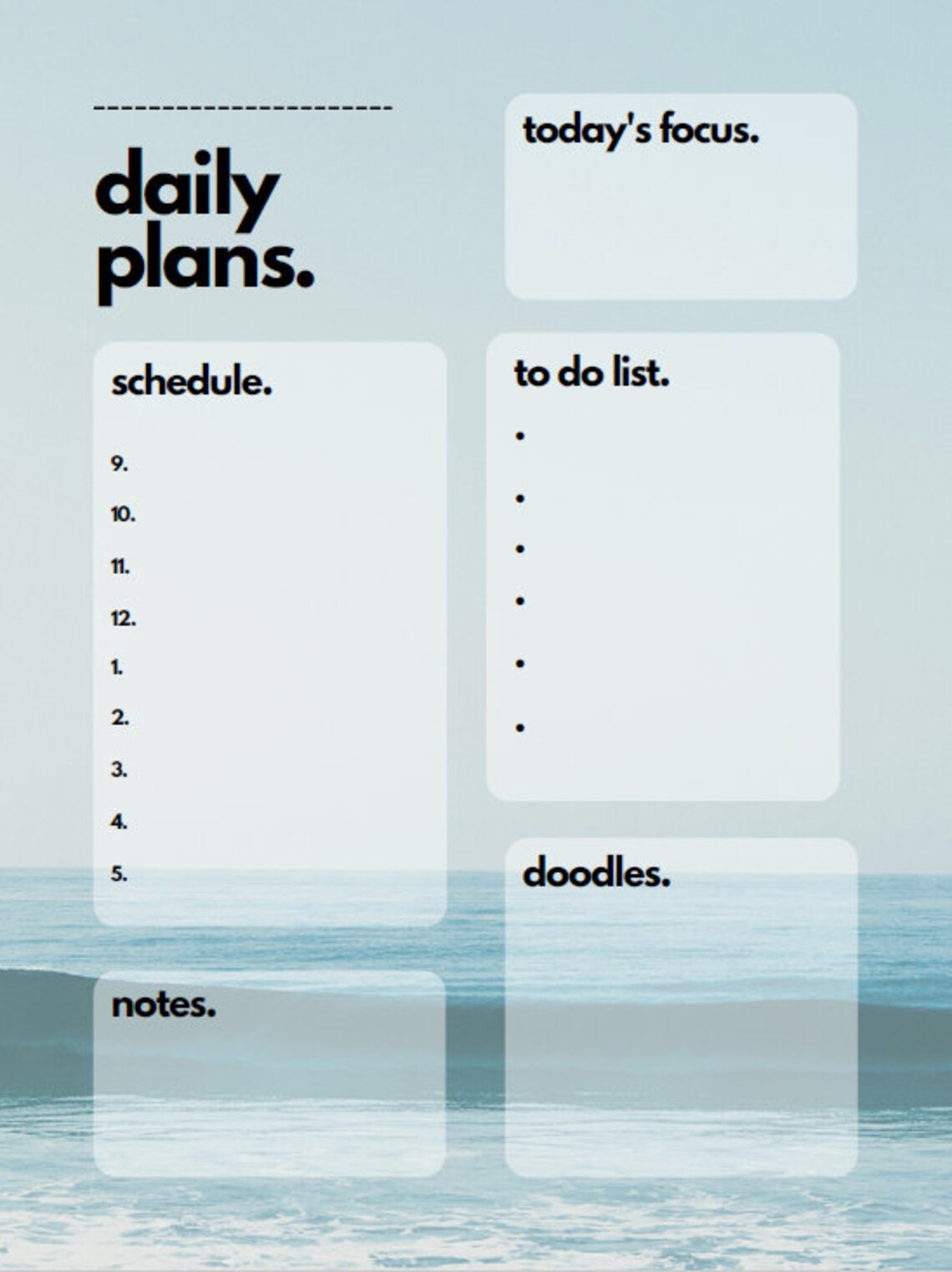 Daily Planner Ocean Waves Digital Download Printable Sheet | Etsy