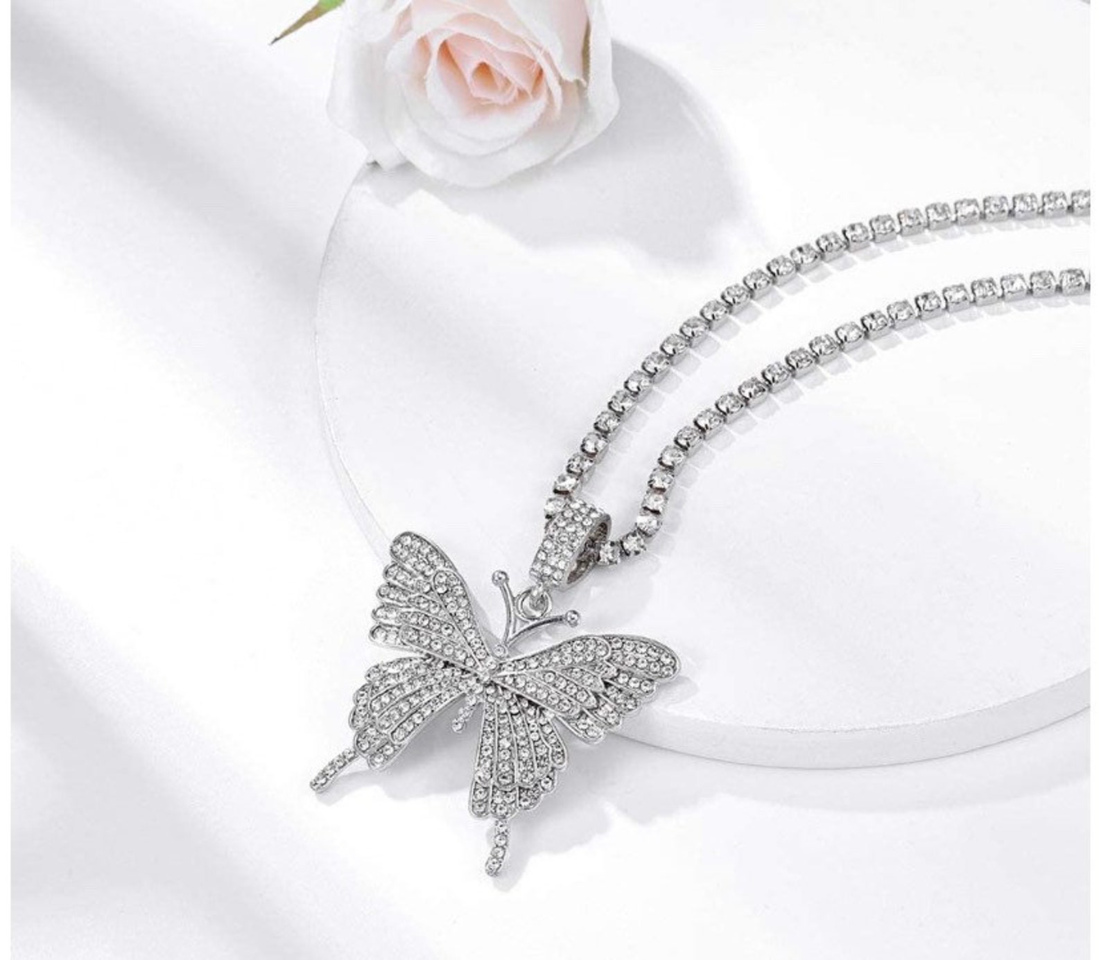 BUTTERFLY CHAIN NECKLACE Butterfly Choker Bling Iced Butterfly Necklace ...