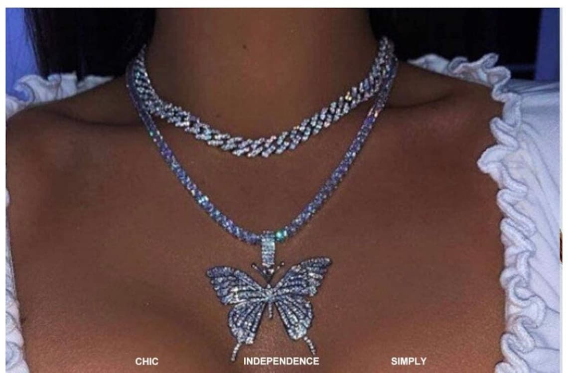BUTTERFLY CHAIN NECKLACE Butterfly Choker Bling Iced - Etsy UK