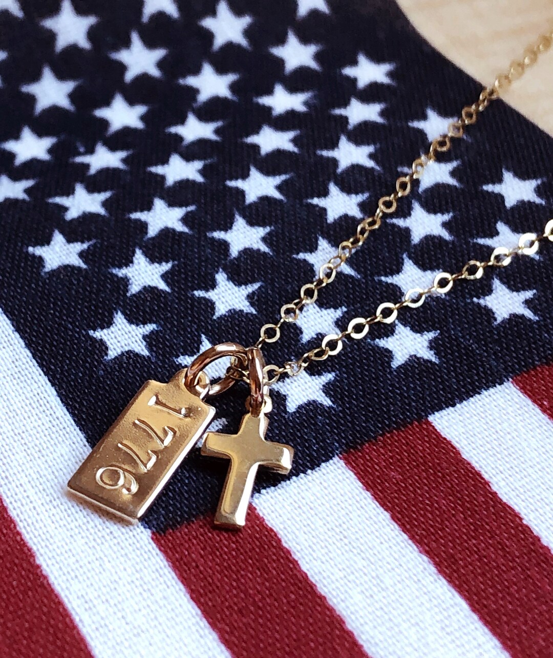 1776 Gold Filled Dainty Cross Necklace, America Jewelry, Patriotic ...