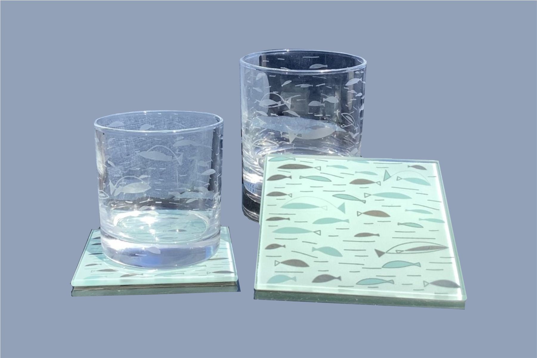 Retro Fish Rocks Glasses With Retro Fish Glass Coasters Set - Etsy