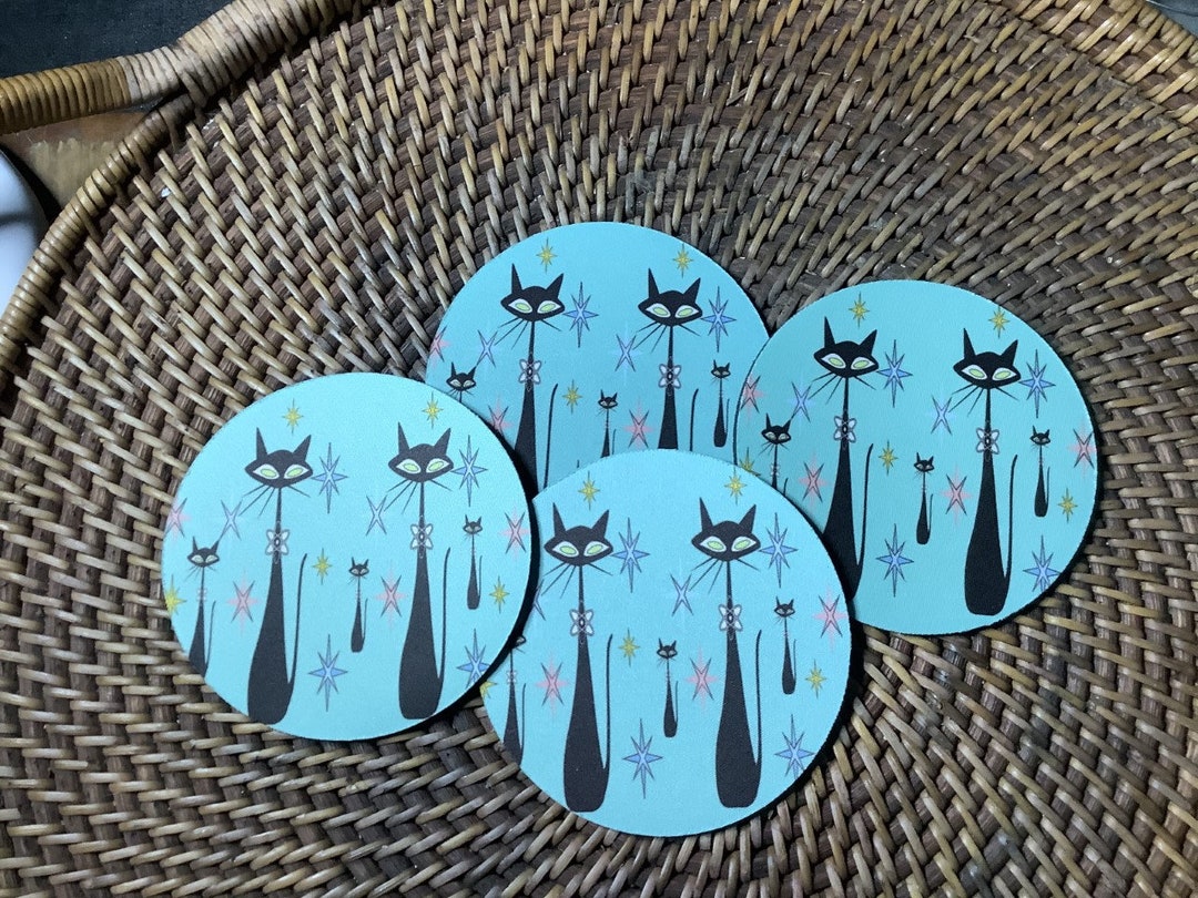 Atomic Cat Coasters Round Set of 4 - Etsy