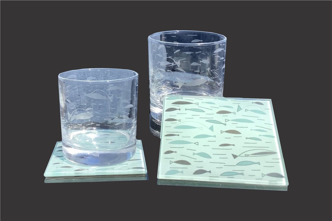 Retro Fish Rocks Glasses With Retro Fish Glass Coasters - Set of 2 - Etsy