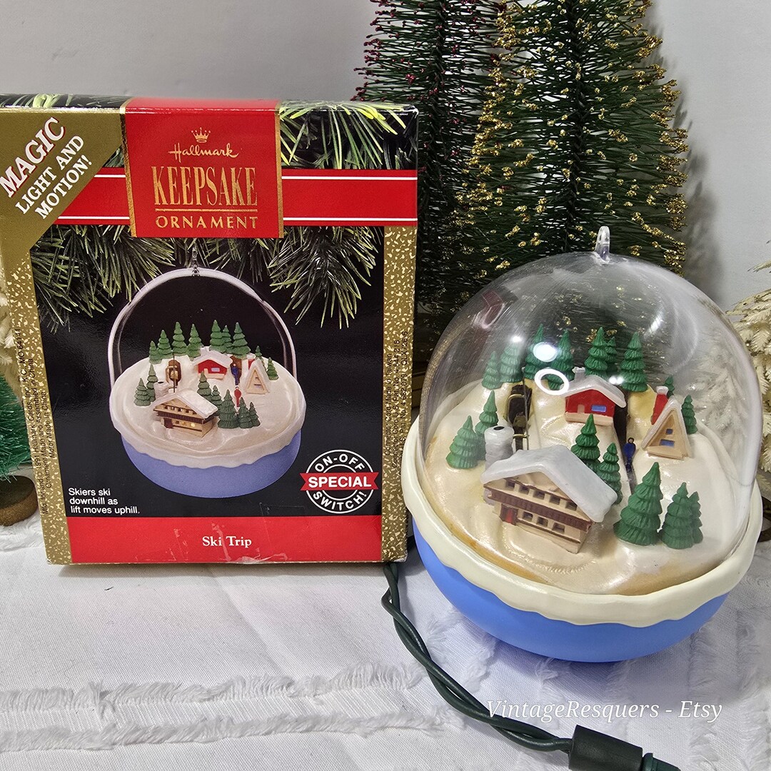 Vintage 1991 Hallmark Keepsake Ornament - Hallmark Ski Trip Magic Light ...