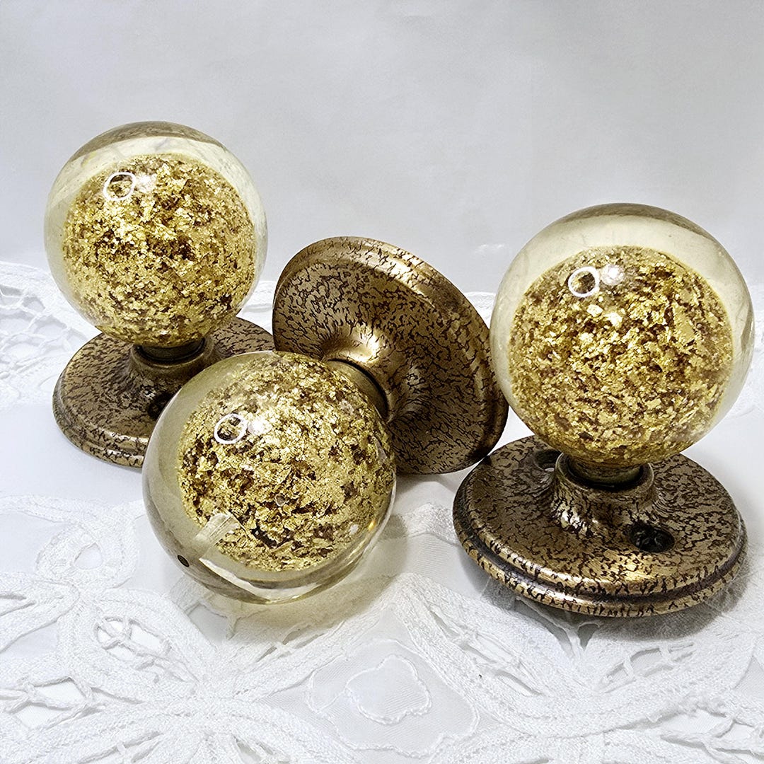 Vintage Replacement Door Knobs, Salvaged Hardware - Lucite With Gold ...
