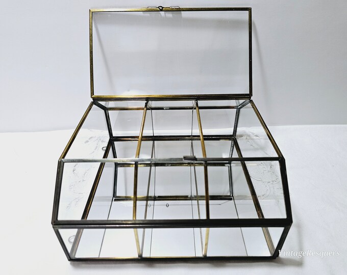 Vintage RARE Brass Glass Mirrored Curio Cabinet Display Case With Green ...