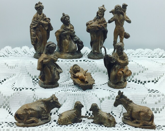 Vintage RARE Creche Nativity Manger Set 12 Piece Signed Made in Hong ...