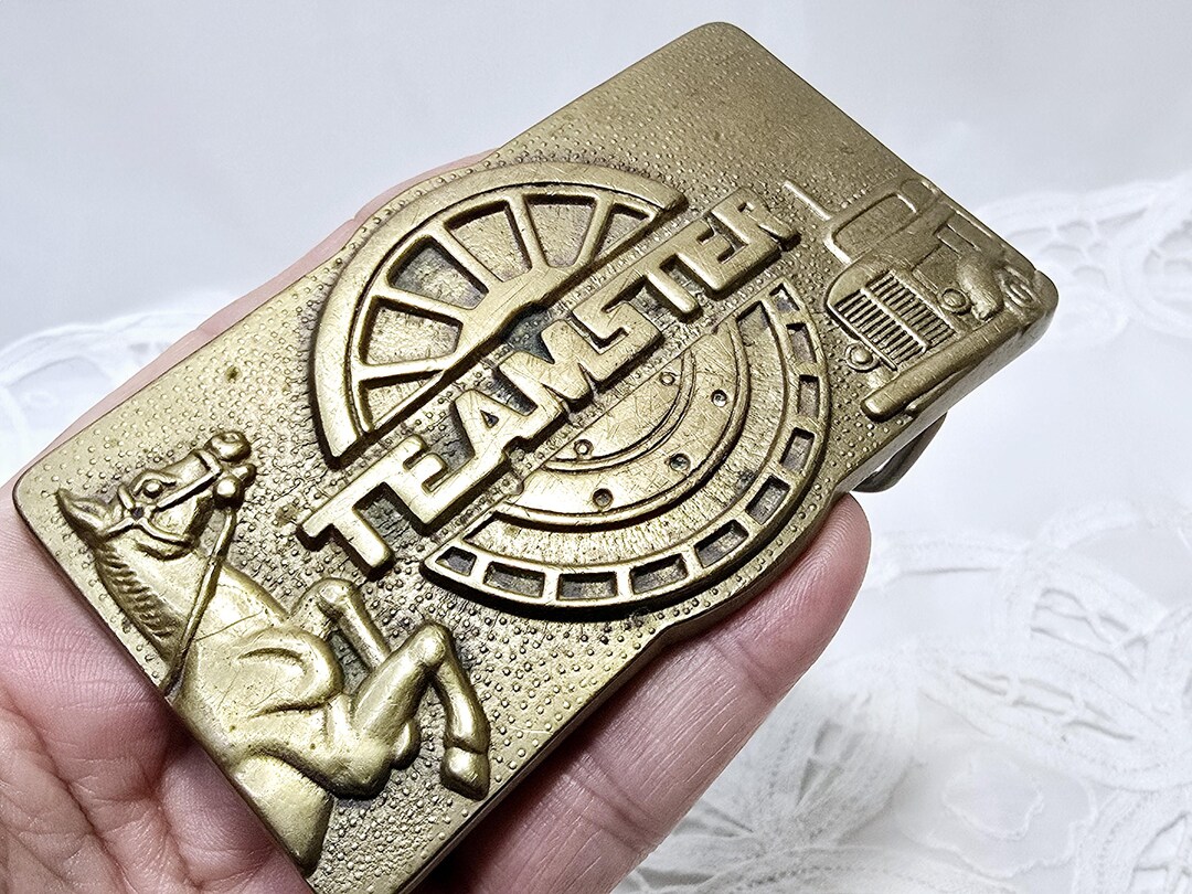 Vintage Solid Brass TEAMSTER Union Belt Buckle - Signed 1978 BBB Baron Buckle 6028 ...