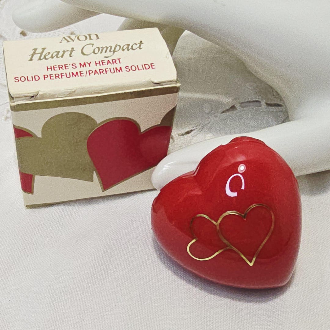Vintage Avon 70's Heart Compact - Here's My Heart Solid Perfume ...