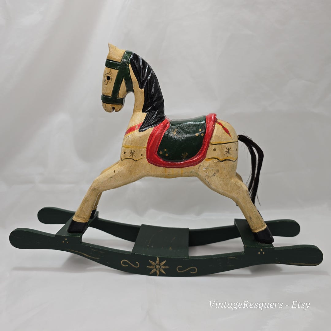 Vintage Wooden RIALTO 9 Rocking Horse Primitive Folk Art Rocking Horse ...