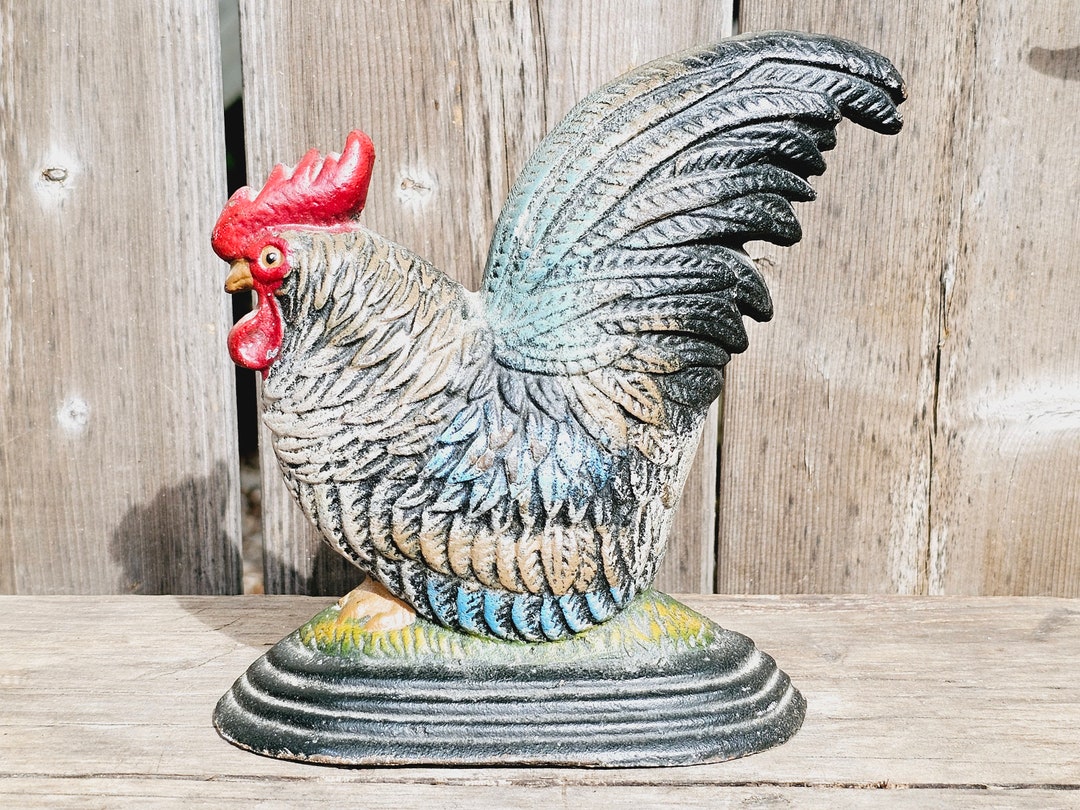 Vintage Cast Iron Rooster Door Stopper Heavy Indoor, Outdoor Door ...