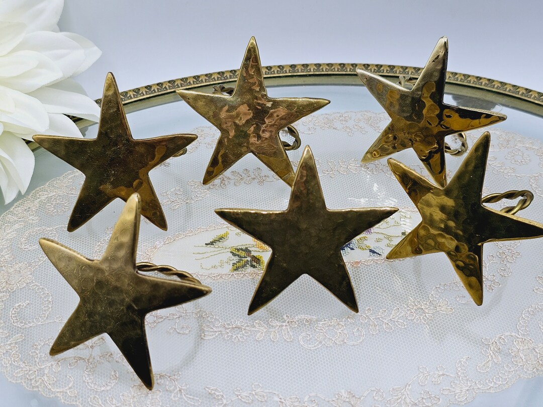Vintage Hammered Brass Star Napkin Rings Set of 6 Star Shaped Hammered ...