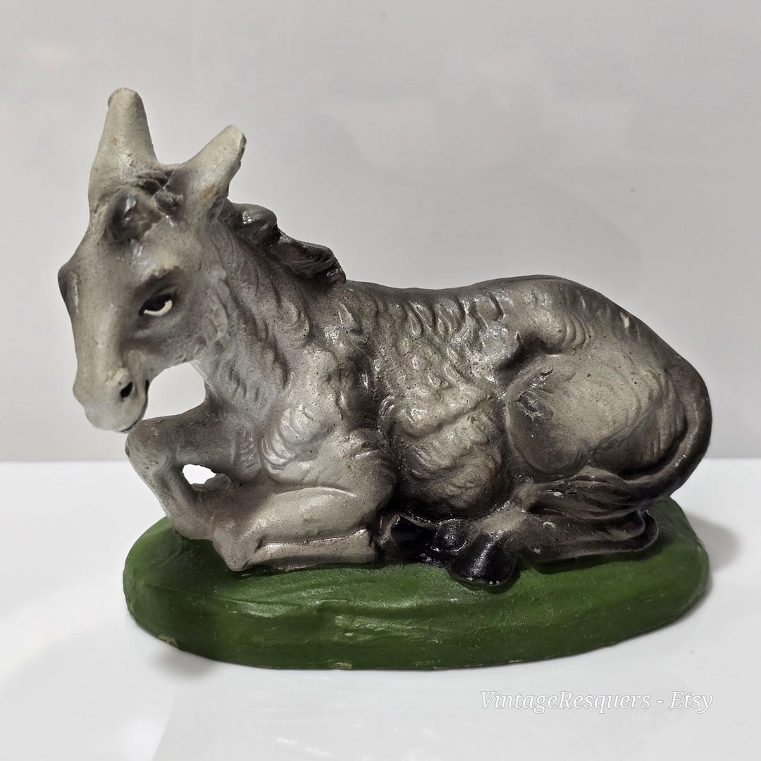 Vintage Nativity Manger Donkey Creche Figurine Signed Italy Large ...