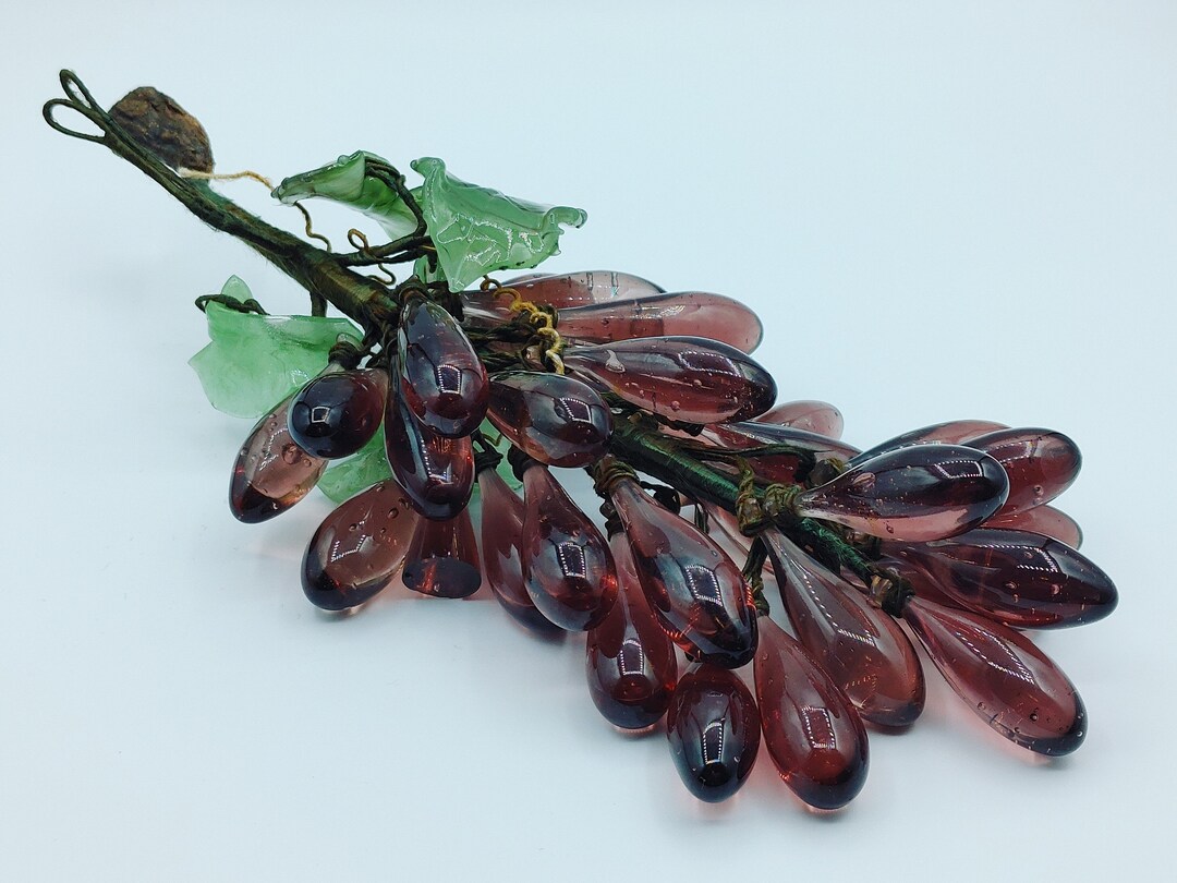Vintage RARE Hand Blown Art Glass Cluster of Purple Grapes With Glass ...