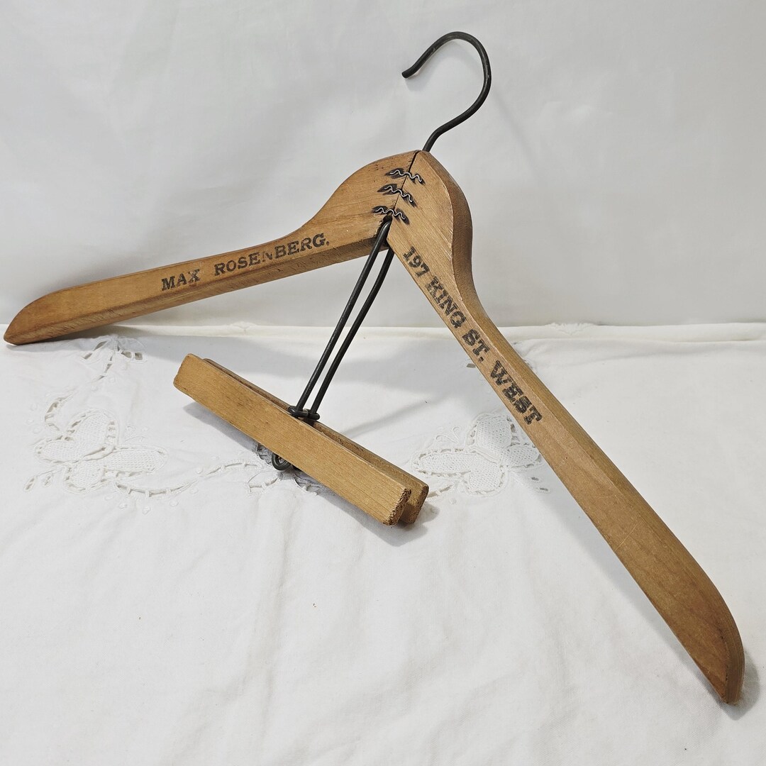 Antique 1920's Wooden Clothes Hanger - Max Rosenberg Tailored Clothes ...