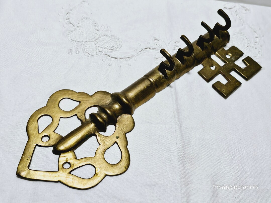 Vintage Skeleton Key Wall Mountable Hook Large 12 1/2 Solid Brass Made ...