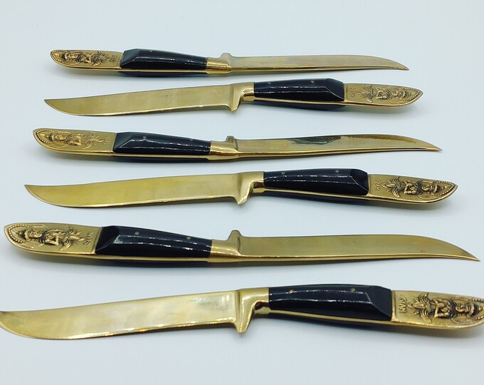 Vintage Signed Siam Thailand Samran Flatware Cutlery - Bronze With Wood ...