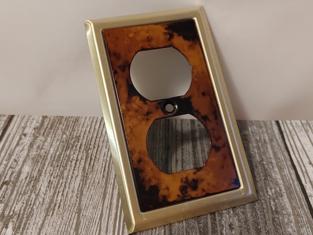 Vintage Wall Outlet Plug Socket Plate Cover Burnt Bronze Color Metal ...