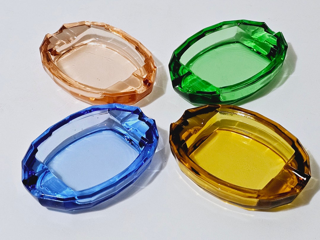 Vintage Czechoslovakian Glass Miniature Ashtrays Set of 4 Blue, Green ...