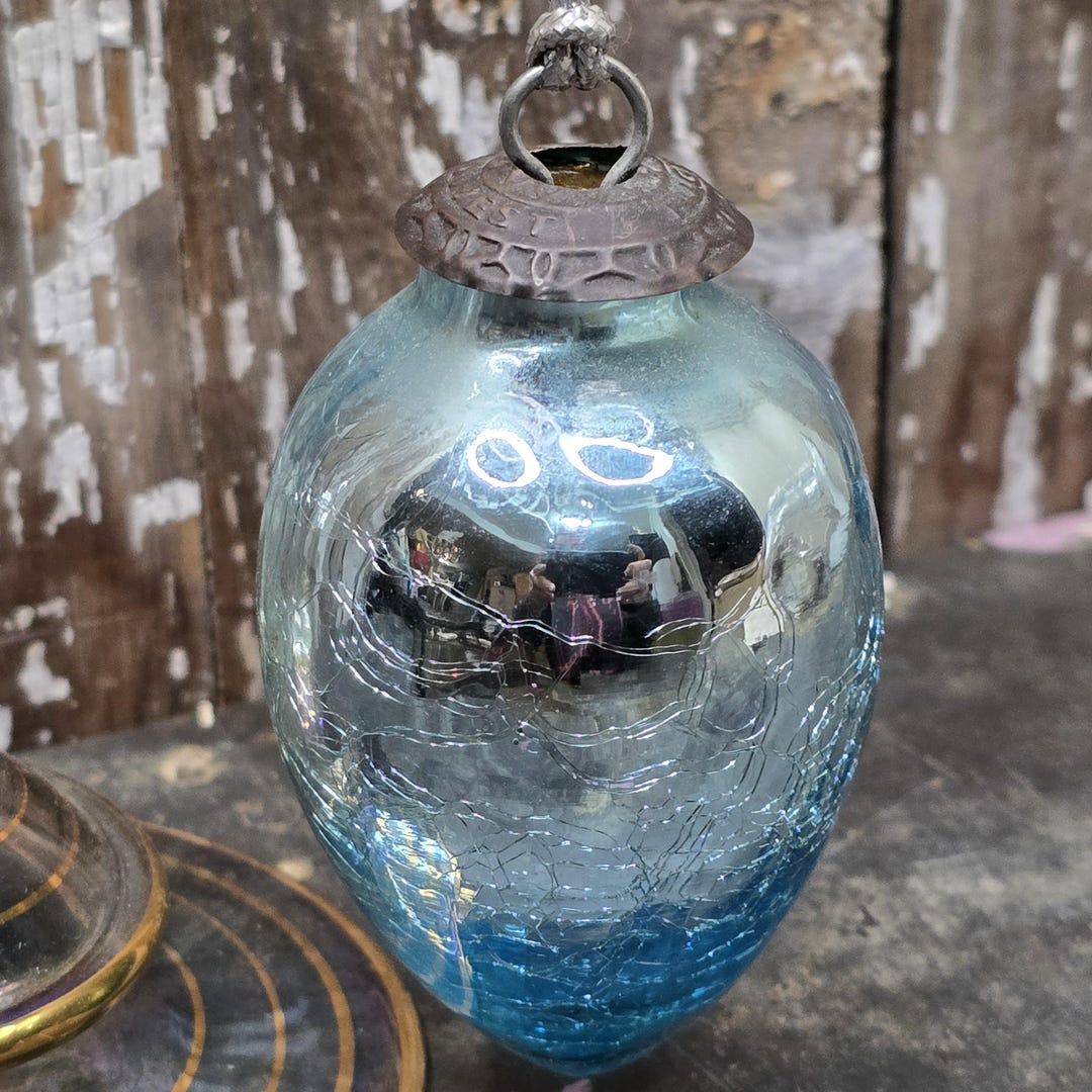 Vintage RARE Signed Kugel Midwest Christmas Ornament - Blue Crackle ...