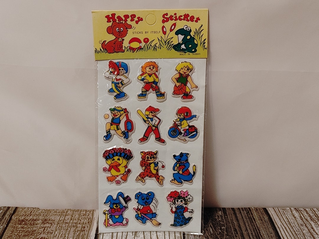Vintage 1980's Happy Fun Cartoon Puffy 3D Stickers - Nostalgic Sports ...