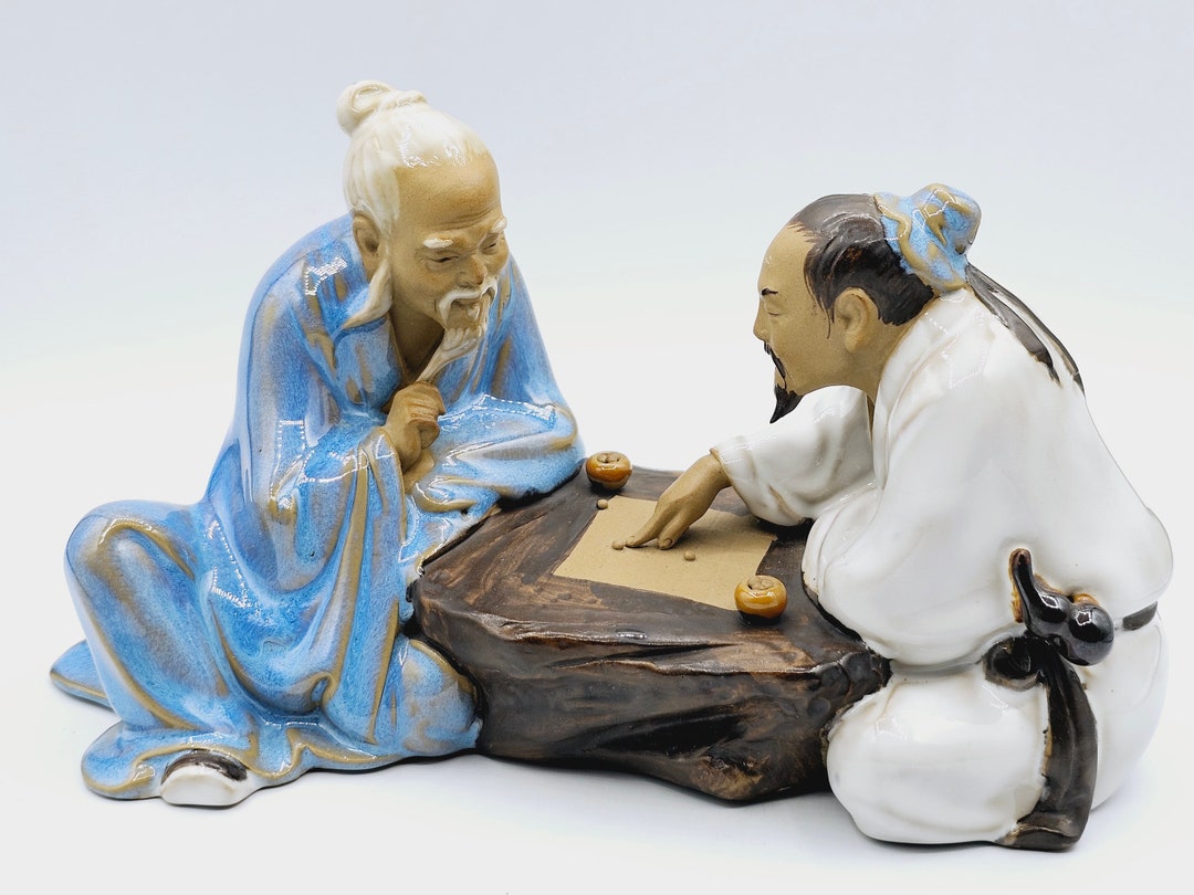 Vintage Chinese Shiwan Mud Man Playing Board Game Chinese Fired Clay ...