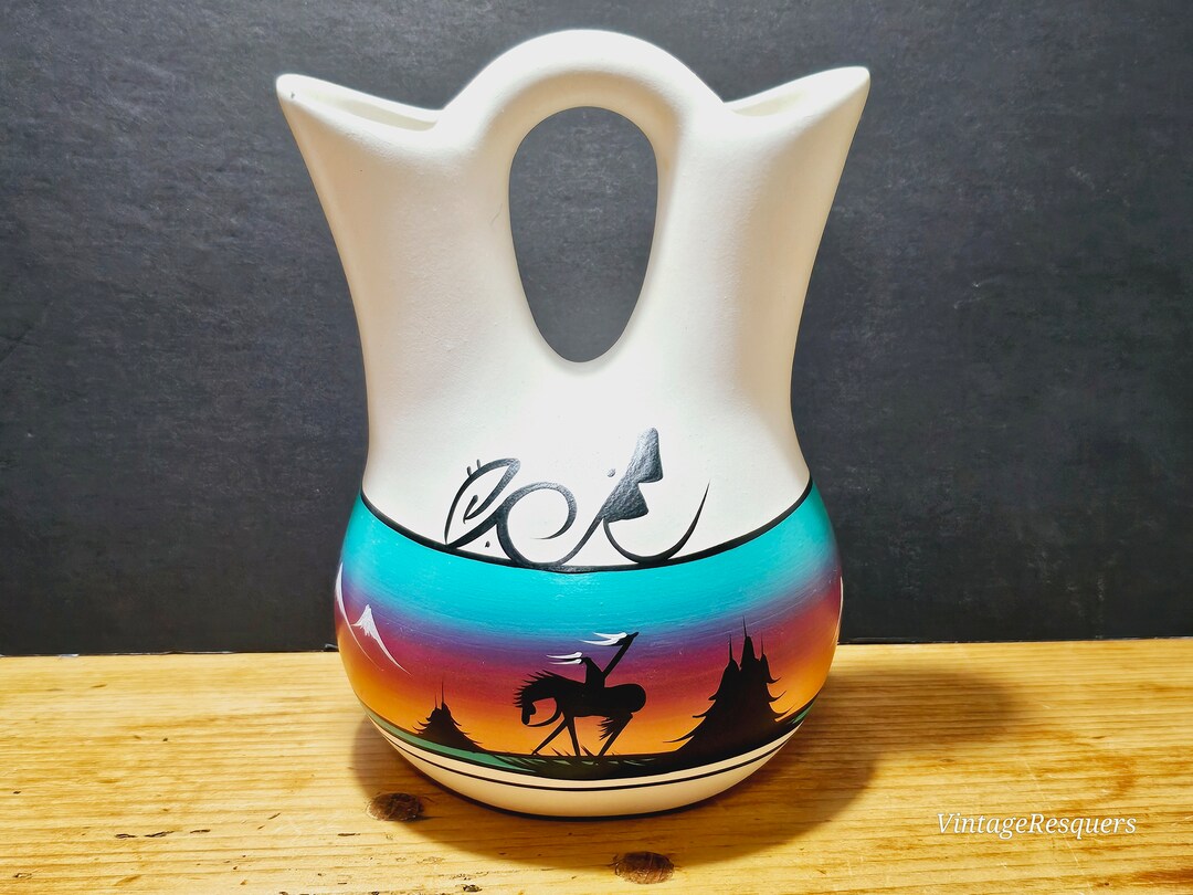 Vintage Signed Navajo Native American Tribal Wedding Vessel Vase ...