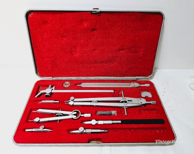 Vintage Riefler Drafting Tool Drawing Set 1950's Original Metal Case Professional Drafting ...
