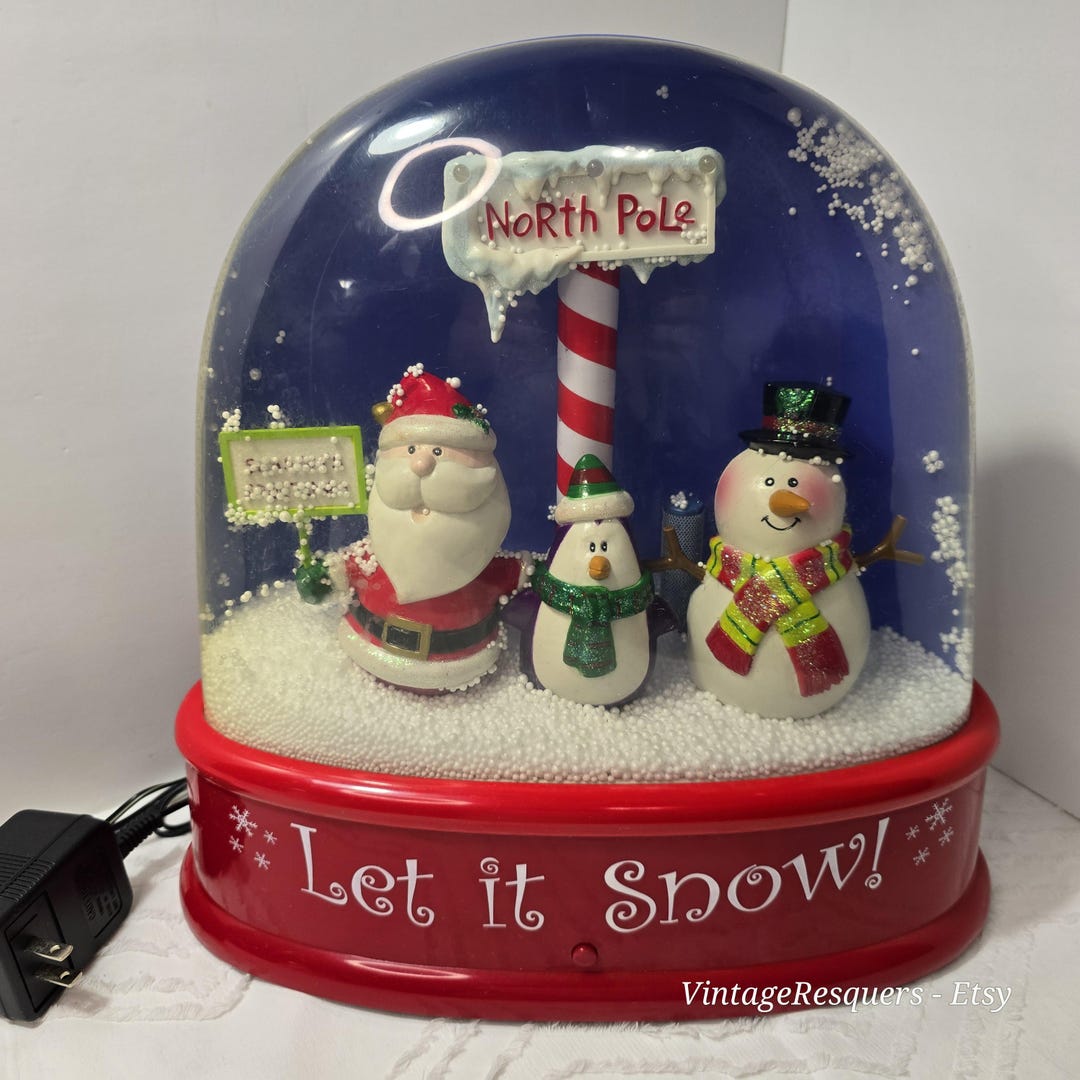 Vintage Animated Gemmy Happy Holidays Snow Globe - Christmas North Pole ...