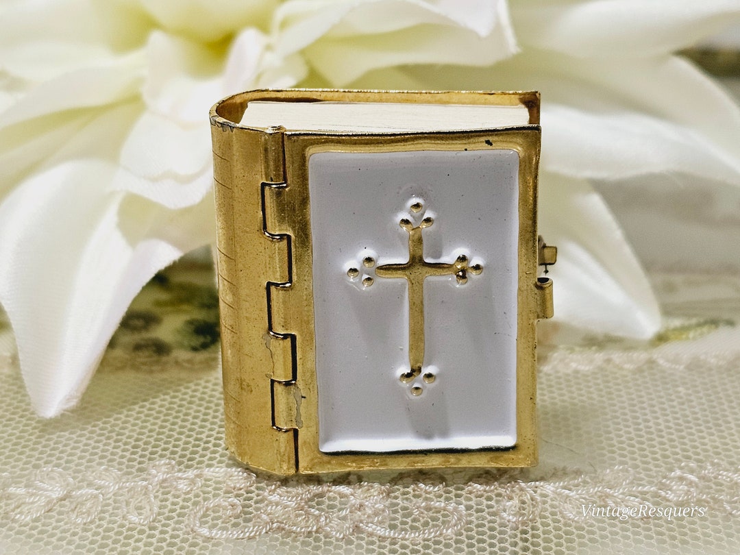 Vintage Brass Miniature Holy Bible New Testament - Brass and White ...
