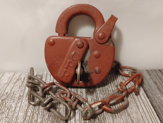 Antique CPR Railroad Switch Lock With Chain and Key Canadian | Etsy