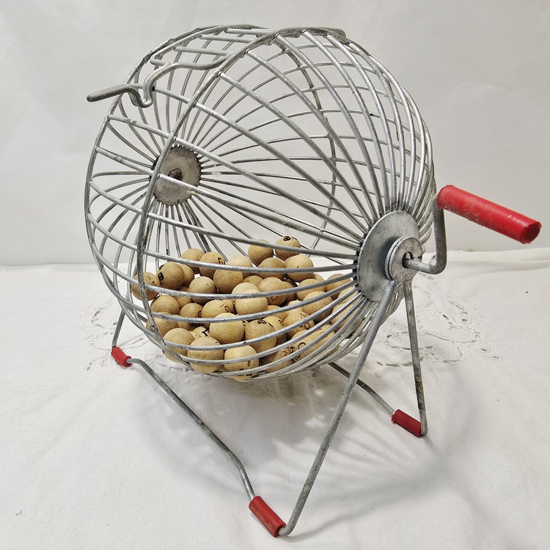 Vintage 1979 Metal Bingo Cage With 72 Wooden Balls - Classic Wire Bingo ...