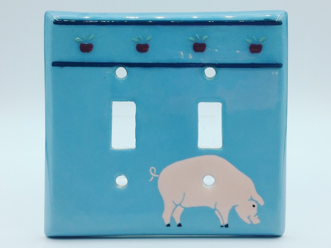 Vintage Pig Porcelain Double Light Switch Wall Cover Plate Farm House ...