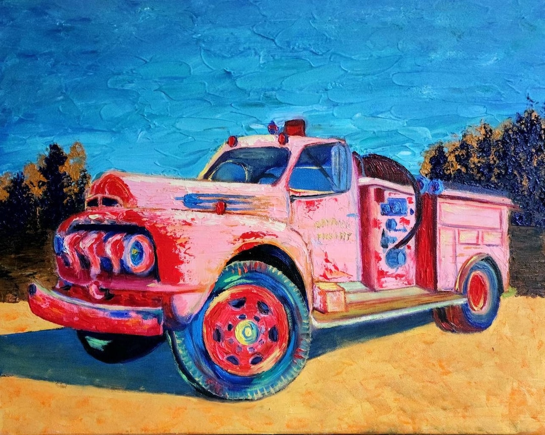 Fire Truck Painting. Vintage Fire Equipment Original Art. 16 by 20 Oil ...