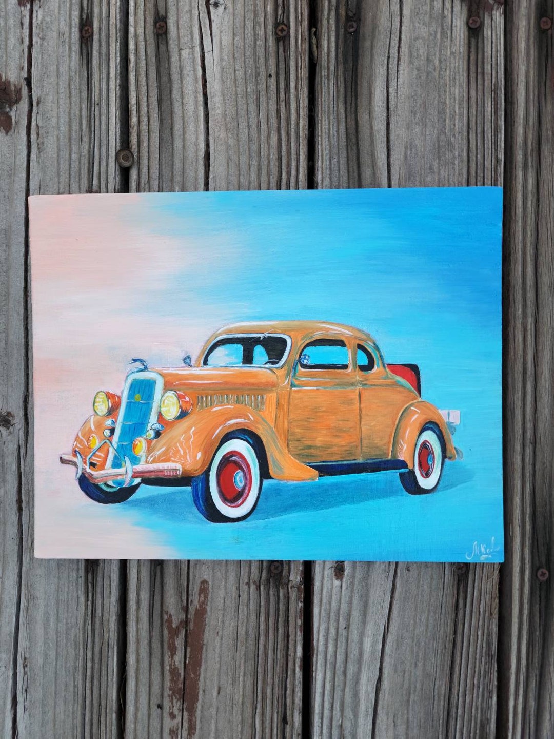 Vintage Car Oil Painting: Retro Automotive Art (11x14) - Etsy
