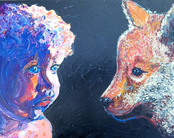 Human Baby and A Baby Wolf Painting. - Etsy