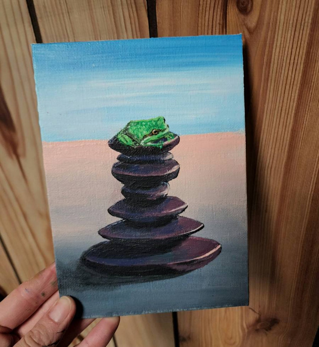 Peaceful Painting. Relaxing Art. Meditation Painting. Water Stones Frog ...