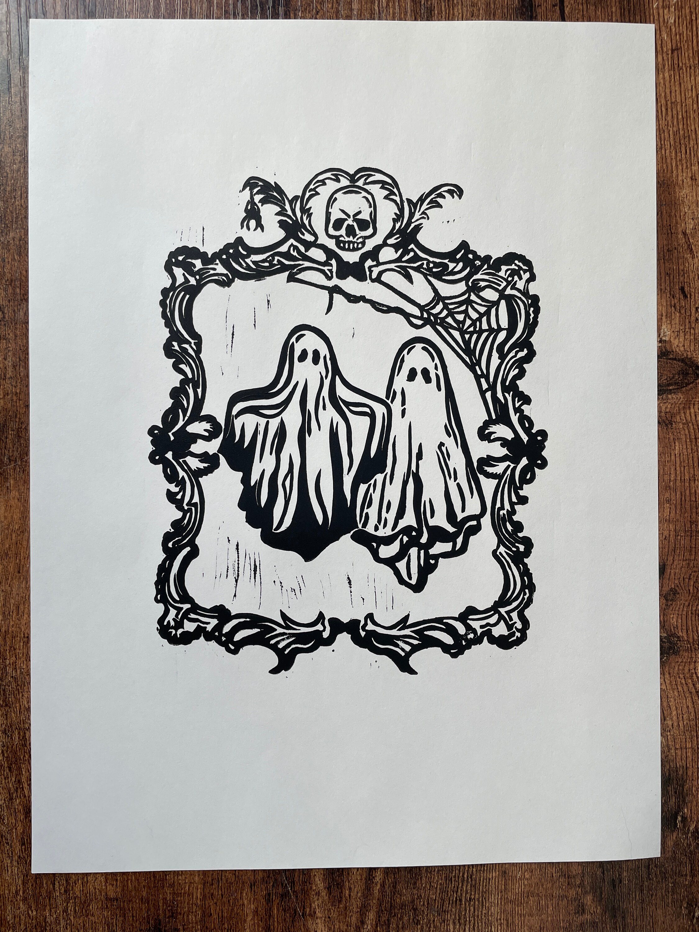 Ghost Linoprint Halloween - Etsy