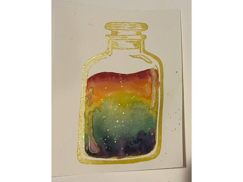 Gold Potion Bottle With Watercolor Rainbow Print - Etsy