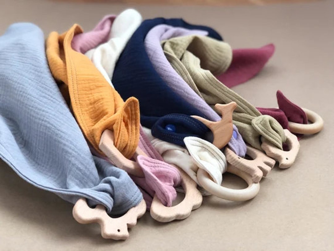 Muslin Lovey Blanket LARGE! | Teether Blanket | Wooden Teether Lovey ...
