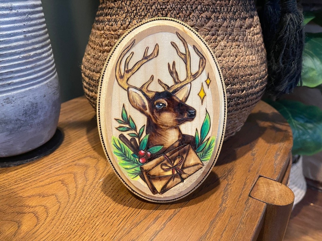 Forest Deer Wood Burning, Elk Leaves Letters Magical Pyrography, Wall ...