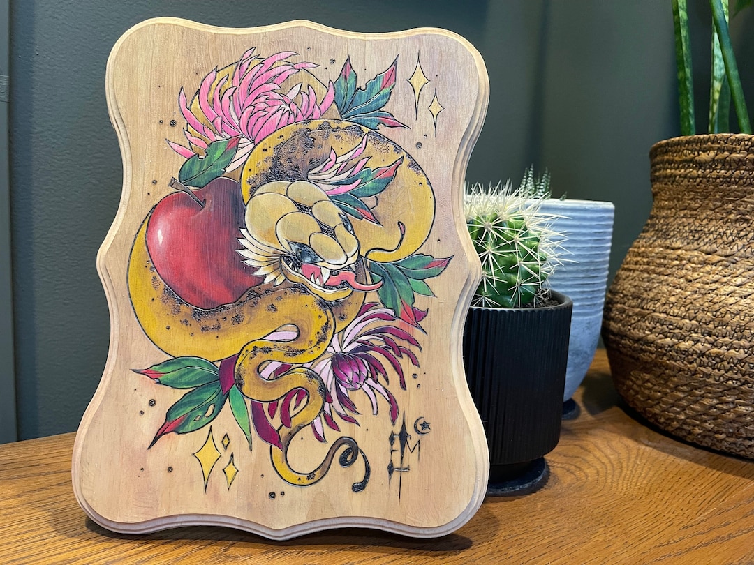 Original Artwork, Wood Burning, Pyrography, Snake Apple and ...