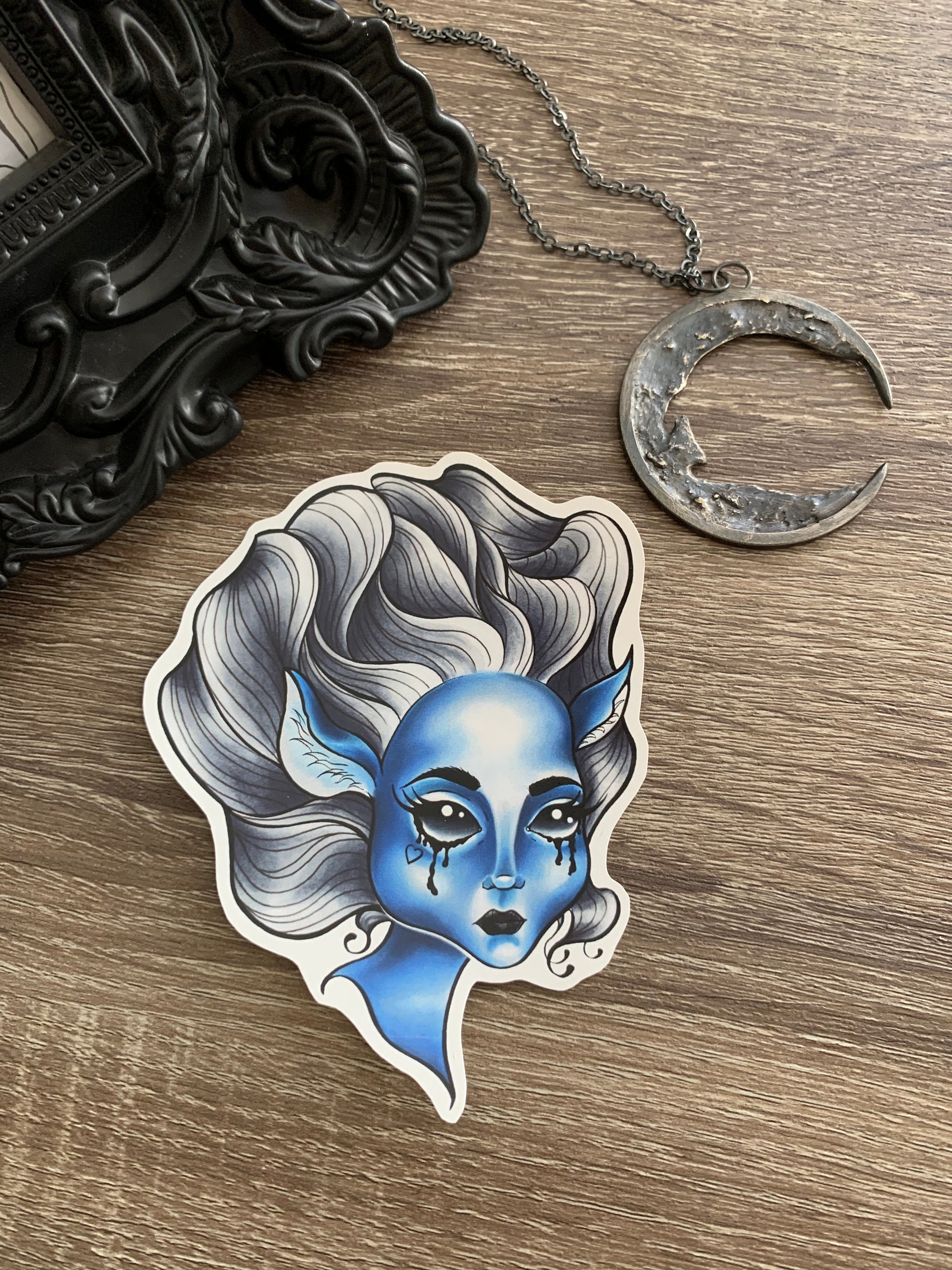 Blue mystical creature sticker Magical girl sticker | Etsy