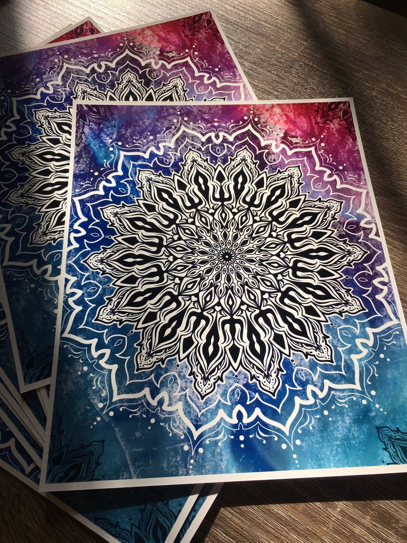 Cosmic Mandala Tattoo Art Print | Colorful Space Modern Wall Decor ...