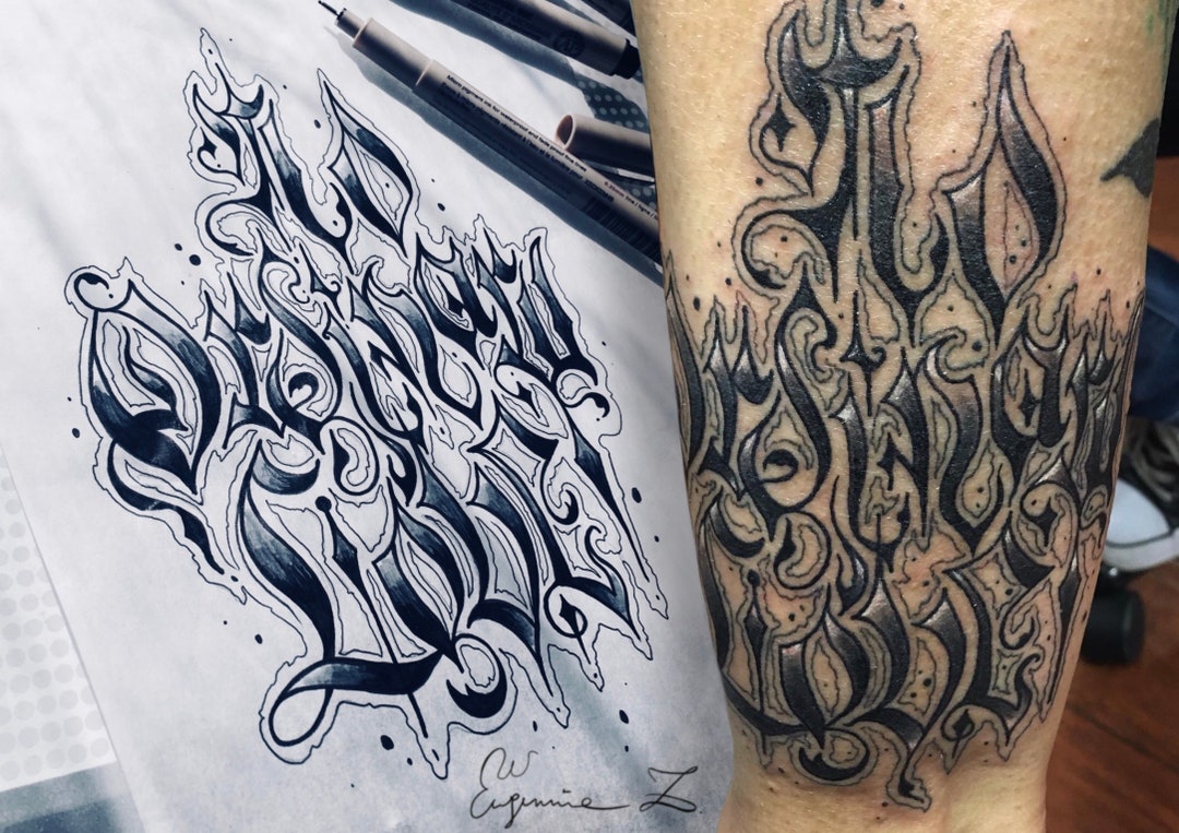 Custom Personalized Lettering Tattoo Design | Gothic Calligraphy ...
