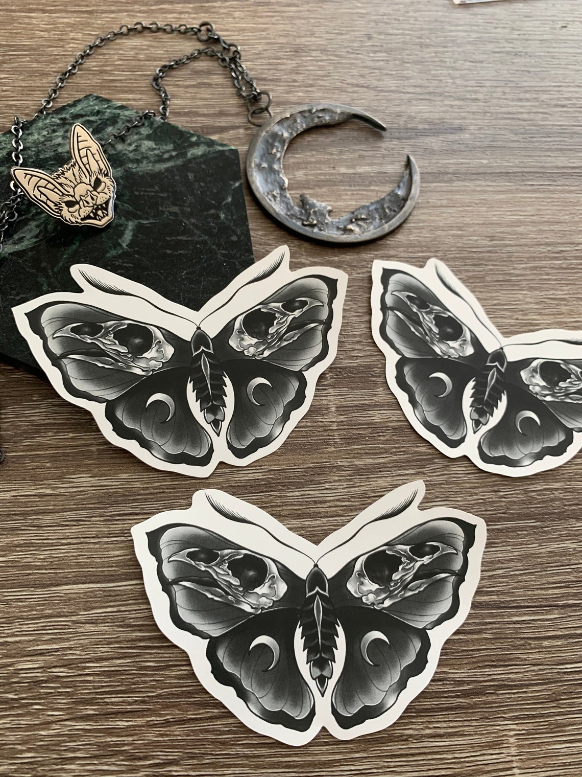 Black and Grey Death Moth Sticker Moon/bird Skull Stickers - Etsy