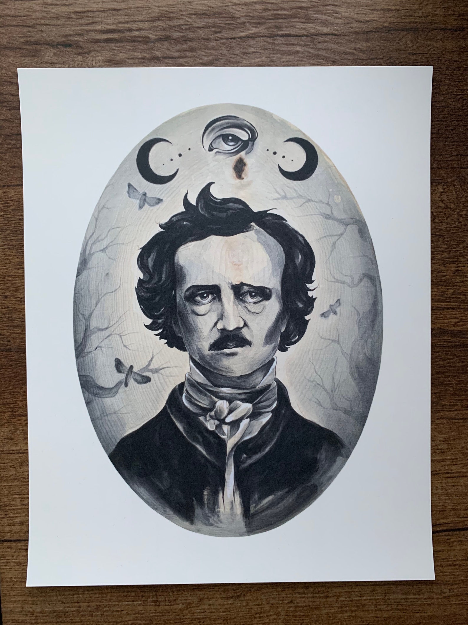 Edgar Allan Poe Portrait Print Dark Aesthetic Giclee black and Grey ...