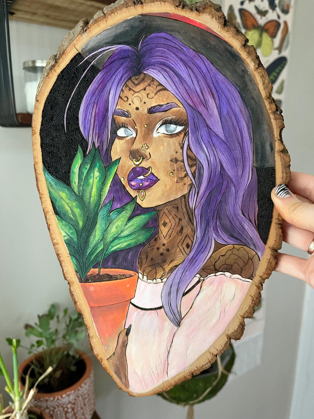 Green Witch, Tattooed Girl Wood Burning, Cottagecore Pyrography Art ...