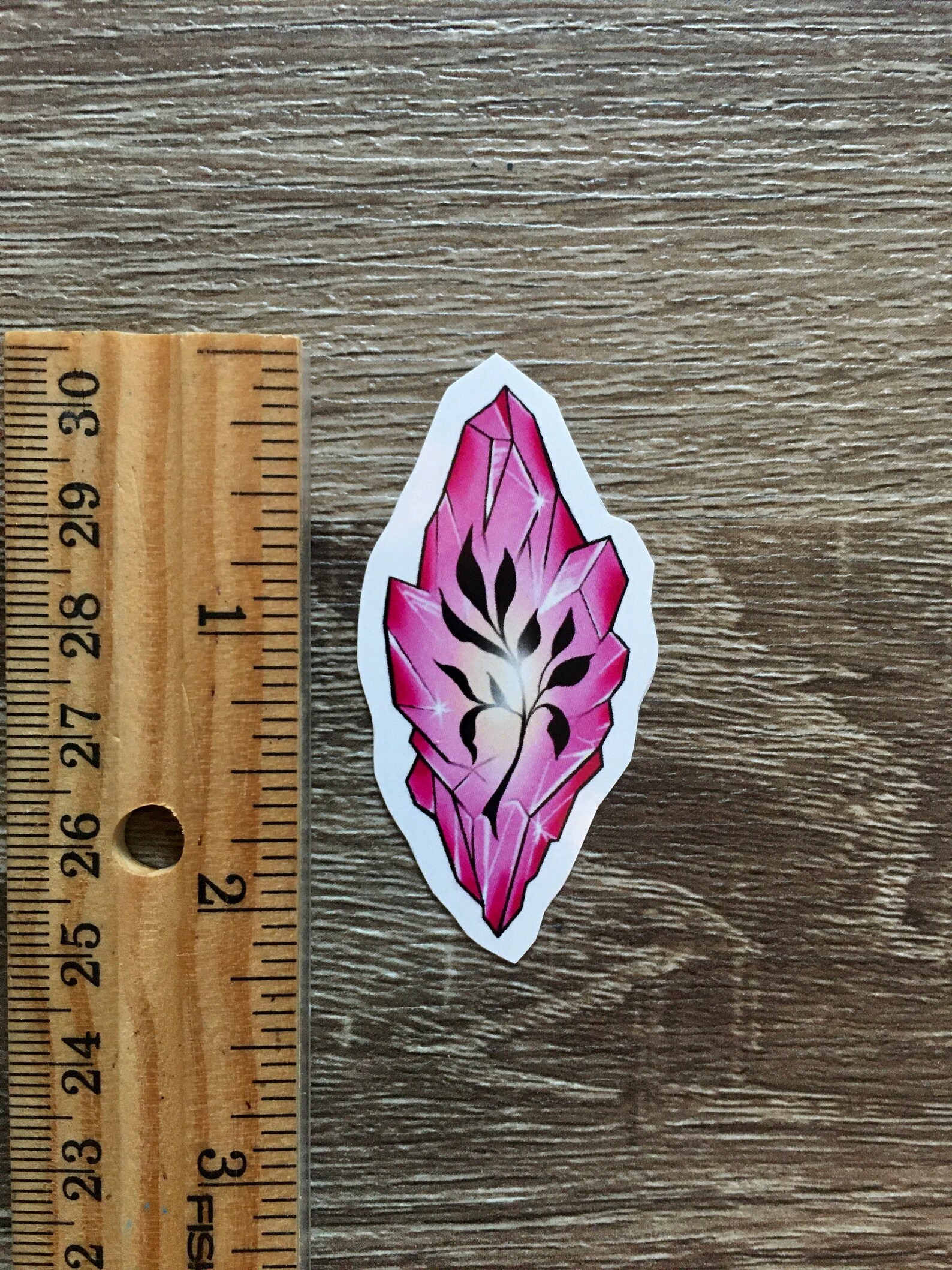 Magical Pink Crystal Sticker Mystic Gem With Black Plant Floral Tattoo ...